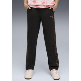 Trainingshose Puma "ESS TAPE HIGH WAIST RELAXED SWEATPANTS TR G", M&auml;dchen, Gr. 152, N-Gr, Puma schwarz, tape, Sweatware, Obermaterial: 68% Baumwolle, 32% Polyester, bedruckt, relaxed fit normal, Hosen Trainingshose, aus Baumwollmischung, mit Eingrifftaschen, sportlicher Stil