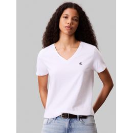 T-Shirt Calvin Klein Jeans "Archive Jersey Vnk Tee EU", Damen, Gr. L (42), wei&szlig; (brilliant wei&szlig;), Single Jersey, Obermaterial: 100% Baumwolle, unifarben, regular fit normal, V-Ausschnitt, eingesetzt abgesteppte Kante, Shirts T-Shirt, Mit V-Ausschnitt