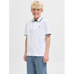 Jack & Jones Poloshirt JACK & JONES JUNIOR "JJEPAULOS POLO SS NOOS JNR", Jungen, Gr. 152, wei&szlig; (wei&szlig; detail:slim fit), Single Jersey, Obermaterial: 100% Baumwolle, unifarben, slim fit, Shirts
