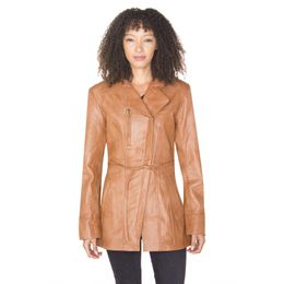 Lange Damen-Bikerjacke aus Leder &ndash; Muskat