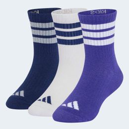Sportsocken adidas Performance "3S KD C CRW 3P", M&auml;dchen, Gr. 19-21, pure lila, light grau heather, dunkelblau, Obermaterial: 63% Baumwolle, 32% Polyester, 4% Elasthan, 1% Polyamid, Socken Sportsocken