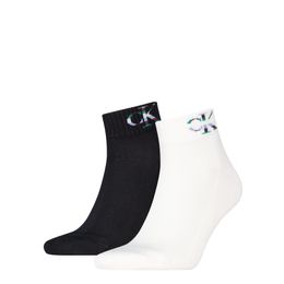 Kurzsocken Calvin Klein Jeans "CKJ MEN QUARTER 2P MONOGRAM", Damen, Gr. 43-46, wei&szlig;, schwarz, Baumwollmischung, normal, Socken, mit dezenter Logostickerei, komfortable Frotteesohle