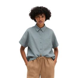 Marc O'Polo Kurzarmbluse MARC O'POLO "mit breiter Kellerfalten im R&uuml;cken", Damen, Gr. 32, quiet sea, Obermaterial: 100% Leinen, unifarben, regular fit normal, Blusen