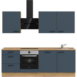 K&uuml;chenzeile Nobilia "Easytouch II", NEU: individuell anpassbar mit gratis Profi-Beratung", blau (k&uuml;che: blau, korpus: eiche sierra nachbildung, arbeitsplatte: eiche sierra nachbildung), B:240,3cm H:216,6cm T:60cm, Komplettk&uuml;chen-Sets, K&uuml;chenzeile, vormontiert, Breite 240 cm, Ausrichtung w&auml;hlbar, wahlw. mit E-Ger&auml;ten