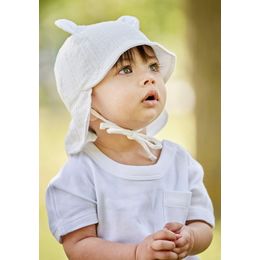 Schirmm&uuml;tze MaxiMo, Baby, Gr. 47, wei&szlig;, Web, Baumwolle, M&uuml;tzen, mit Nackenschutz und &Ouml;hrchen