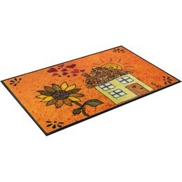 Fu&szlig;matte "Sonnenhaus", orange, B:50cm H:7mm L:75cm, Polyamid, wash+dry by Kleen-Tex, Teppiche, Fu&szlig;matte, Schmutzfangmatte, rutschhemmend, In- und Outdoor geeignet, waschbar