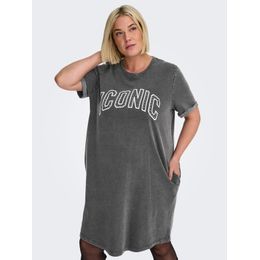 Jerseykleid Only CARMAKOMA "CARKAYLEE SS QUOTE BLK DRESS JRS", Damen, Gr. L, N-Gr, phantom detail:iconic, Jersey, Obermaterial: 62% Baumwolle, 38% Polyester, bedruckt, regular fit, Kleider Jerseykleid