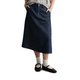 Marc O'Polo Jeansrock MARC O'POLO "aus Organic-Cotton-Leinen-Mix", Damen, Gr. L, dunkelblau, Obermaterial: 67% Baumwolle, 33% Leinen, unifarben, normal wadenlang, R&ouml;cke Jeansrock