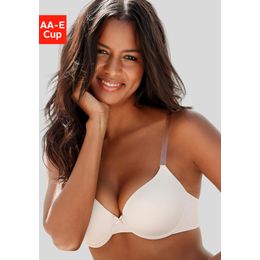 Schalen-BH Lascana "Ela", Damen, Gr. 70, Cup B, beige (puder), Microtouch, Obermaterial: 82% Polyamid (TACTEL), 18% Elasthan (LYCRA), Basic, BHs Schalen-BH, mit transparenten Tr&auml;gern, perfect basic mit B&uuml;gel, Sommer