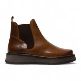 Fly London Damen RAWI131 Chelsea-Stiefel aus Leder zum Hineinschl&uuml;pfen, klassisch, bequem, Kamelbraun