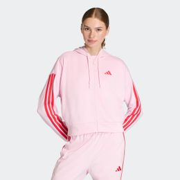 Kapuzensweatshirt adidas Sportswear "W 3S FT FZ HD", Damen, Gr. L, clear pink, pure ruby, Obermaterial: 55% Baumwolle, 36% Polyester, 9% Viskose, normal, Rundhals, angesetztes B&uuml;ndchen, Sweatshirts