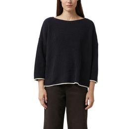 Strickpullover comma, Damen, Gr. 38, schwarz (navy), Strick, Obermaterial: 100% Baumwolle, kontrastfarbene Details, unifarben, regular fit normal, U-Boot-Ausschnitt, kontrastfarben, Pullover Strickpullover, mit Kontrast-Details