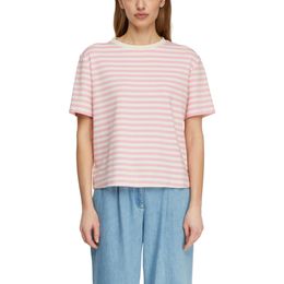 Rundhalsshirt comma, Damen, Gr. 36, wei&szlig; pink, Single Jersey, Obermaterial: 95% Baumwolle, 5% Elasthan, gestreift, normal h&uuml;ftbedeckend, Rundhals, abgesteppte Kante, Shirts Rundhalsshirt, Sommershirt mit Streifen