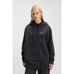 Hoodie Hugo "Dejandra", Damen, Gr. L, schwarz 001, Sweatware, Obermaterial: 100% Baumwolle, unifarben, normal, hoch geschlossener Ausschnitt, angesetztes B&uuml;ndchen, Sweatshirts Hoodie, Oversized Fit, Strassapplikation auf dem R&uuml;cken