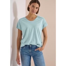T-Shirt Cecil, Damen, Gr. L (42), blau (crystal mint), Jersey, Obermaterial: 50% Baumwolle, 50% Modal, unifarben, regular fit normal, Rundhals, Shirts T-Shirt, mit elastischem Bund