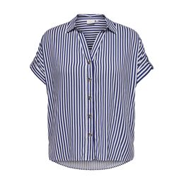 Kurzarmbluse Only CARMAKOMA "CARYASMIN SHIRT S/S WVN NOOS", Damen, Gr. 46, peacoat stripes:wei&szlig;, Web, Obermaterial: 100% Viskose, gestreift, normal, V-Ausschnitt, Blusen