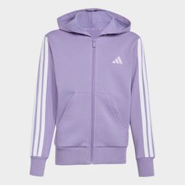 Kapuzensweatshirt adidas Sportswear "ESSENTIALS FULL ZIP HOODIE", M&auml;dchen, Gr. 140, magic lila, wei&szlig;, Obermaterial: 55% Baumwolle, 36% Polyester, 9% Viskose, normal, Rundhals, angesetztes B&uuml;ndchen, Sweatshirts