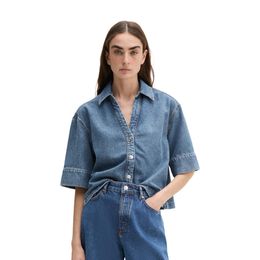 Marc O'Polo Jeansbluse MARC O'POLO "aus Organic Cotton-Lyocell-Mix", Damen, Gr. L, medium blau, Obermaterial: 76% Lyocell, 24% Baumwolle, unifarben, regular fit bauchfrei, normaler Saum, Blusen Jeansbluse