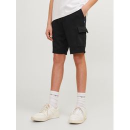 Jack & Jones Cargoshorts JACK & JONES JUNIOR "JPSTBRADLEY SWEAT CARGO SHORTS SN JNR", M&auml;dchen, Gr. 176, N-Gr, schwarz, Web, Obermaterial: 65% Polyester, 35% Baumwolle, unifarben, regular fit knielang, Hosen