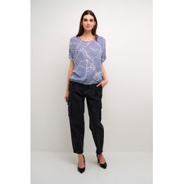 Kaffe &Auml;rmellose Bluse Loose fit Indigo Blue/Turtledove Leaf blue white