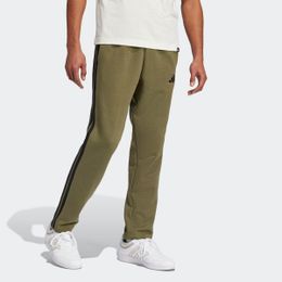 Sporthose adidas Sportswear "ESSENTIALS 3-STREIFEN OPEN HEM", Herren, Gr. L, N-Gr, olive strata, schwarz, normal, gr., Obermaterial: 55% Baumwolle, 36% Polyester, 9% Viskose, Hosen Sporthose, aus Baumwolle, Polyester und Viskose, offener Saum