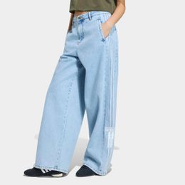 Sporthose adidas originals "ADIBREAK, WEITES BEIN, MITTELHOHER BUND", Damen, Gr. 28, L&auml;nge 32, light denim,, Obermaterial: 100% Baumwolle, Hosen Sporthose