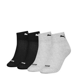 Kurzsocken Puma "Puma WOMEN QUARTER 4P ECOM", Damen, Gr. 35-38, schwarz (grau melange, schwarz), Baumwollmischung, normal, Socken, mit atmungsaktivem Materialmix