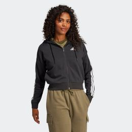 Kapuzensweatshirt adidas Sportswear "W 3S FT FZ HD", Damen, Gr. L, schwarz-wei&szlig; (schwarz, wei&szlig;), Obermaterial: 55% Baumwolle, 36% Polyester, 9% Viskose, normal, Rundhals, angesetztes B&uuml;ndchen, Sweatshirts
