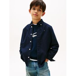 Langarmhemd Tommy Hilfiger, Jungen, Gr. 6 (116), N-Gr, schwarz night navy, Web, Obermaterial: 98% Baumwolle, 2% Elasthan, unifarben, regular fit taillenbedeckt, Rundhals, eingesetzt Manschette, Hemden, Kinder bis 16 Jahre mit Button-Down-Kragen