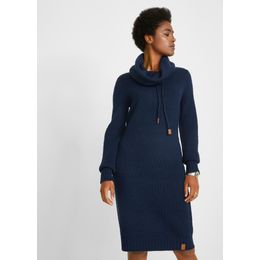 Strickkleid bonprix "Strickkleid mit Schalkragen", Damen, Gr. 40/42 (M), N-Gr, blau (dunkelblau), Strick, Obermaterial: 100% Polyacryl, unifarben, slim fit knielang, Rippb&uuml;ndchen, Kleider Strickkleid, f&uuml;r vielseitige Anl&auml;sse, aus Polyacryl, schmale Passform