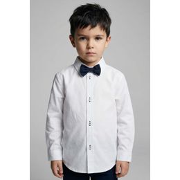 Langarmhemd s.Oliver JUNIOR, Jungen, Gr. 104/110, N-Gr, wei&szlig;, Web, Obermaterial: 97% Baumwolle, 3% Elasthan, unifarben, slim fit h&uuml;ftbedeckend, Rundhals, 2-Knopf-Manschette, Hemden, mit abnehmbarer Fliege, f&uuml;r boys