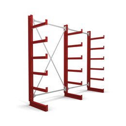 STIER Kragarmregal einseitig 2 Felder mit 5 Ebenen 2600x2000x500mm feuerrot (905270)