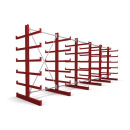 STIER Kragarmregal doppelseitig 5 Felder mit 5 Ebenen 6500x2000x500mm feuerrot (905278)