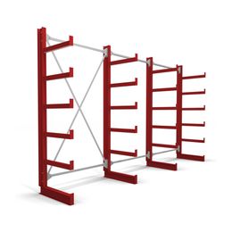 STIER Kragarmregal einseitig 3 Felder mit 5 Ebenen 3900x2000x500mm feuerrot (905271)