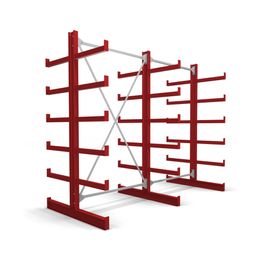 STIER Kragarmregal doppelseitig 2 Felder mit 5 Ebenen 2600x2000x500mm feuerrot (905275)