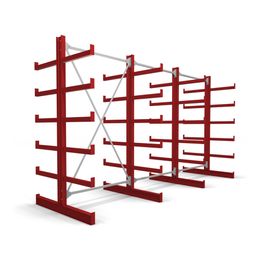 STIER Kragarmregal doppelseitig 3 Felder mit 5 Ebenen 3900x2000x500mm feuerrot (905276)