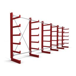 STIER Kragarmregal einseitig 5 Felder mit 5 Ebenen 6500x2000x500mm feuerrot (905273)