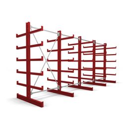 STIER Kragarmregal doppelseitig 4 Felder mit 5 Ebenen 5200x2000x500mm feuerrot (905277)