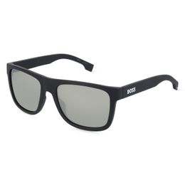 HUGO BOSS BOSS 1647/S | Herren-Sonnenbrille | Fassung: Vollrand, Quadratisch, Kunststoff, Schwarz Matt | Glasfarbe: Grau Spiegel Silber