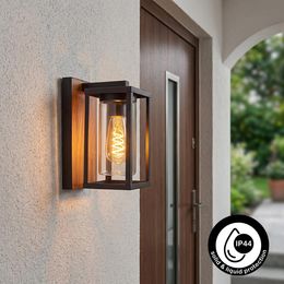 hofstein Portalis Aussenwandleuchte Braun, Holzoptik, Schwarz, 1-flammig