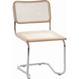 P & B Schwingstuhl Wiener Geflecht, Natur, Chrom, Beige, Holz, Metall, Binse, massiv, Rundrohr, 46x82x48 cm, Esszimmer, St&uuml;hle, Esszimmerst&uuml;hle, Schwingst&uuml;hle