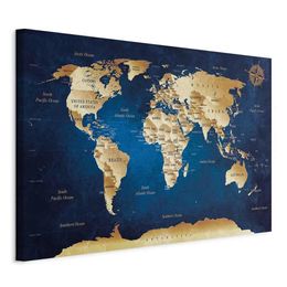 Artgeist Leinwandbild World Map Blau/Beige ca. 120x80cm