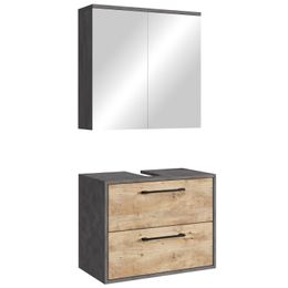 Badplaats BADM&Ouml;BEL-SET Florence 2 Teile Kastanien Eiche mit Dunkel Grau - 60 x 35 x 51 cm