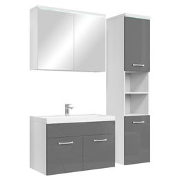 Badplaats BADM&Ouml;BEL-SET Paso LED 4 Teile Wei&szlig; mit Hochglanz Grau - 80 x 35 x 55 cm