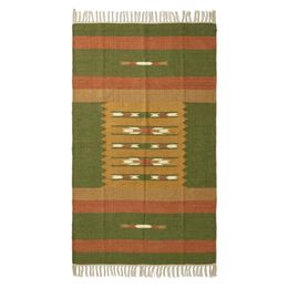 Homescapes KELIM-TEPPICH Lundi Green handgewebt 90/150 cm