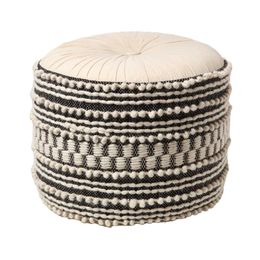 Homescapes POUF Priya schwarz-wei&szlig; im Boho-Stil, 40/40/50 cm