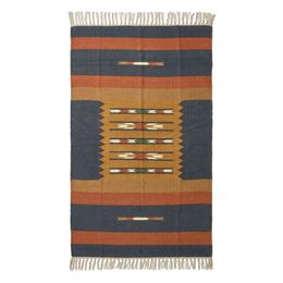 Homescapes KELIM-TEPPICH Lundi Blue handgewebt 160/230 cm
