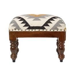 Homescapes KELIM-HOCKER Agra mit Holzbeinen, Ethno-Muster, 50/40/30 cm
