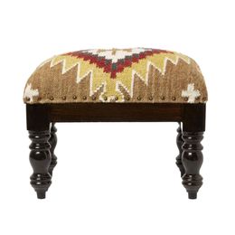Homescapes KELIM-HOCKER Jaipur mit Holzbeinen, Ethno-Muster, 50/40/30 cm