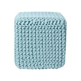 Homescapes STRICK-POUF pastellblau, Sitzw&uuml;rfel 35/35/35 cm